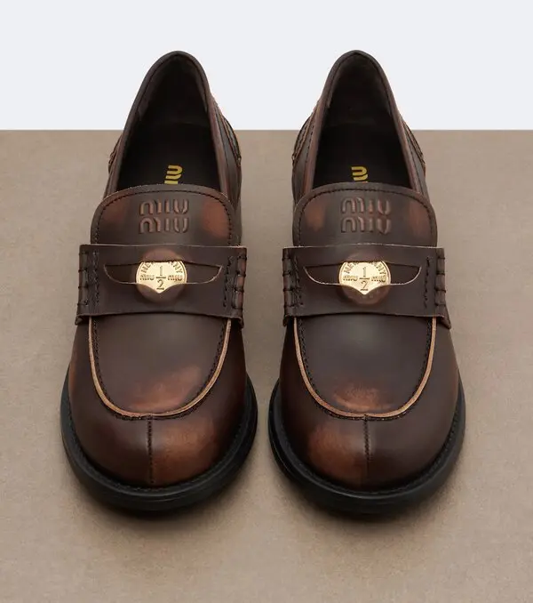 Miu Miu Deco Leather Loafer Pumps