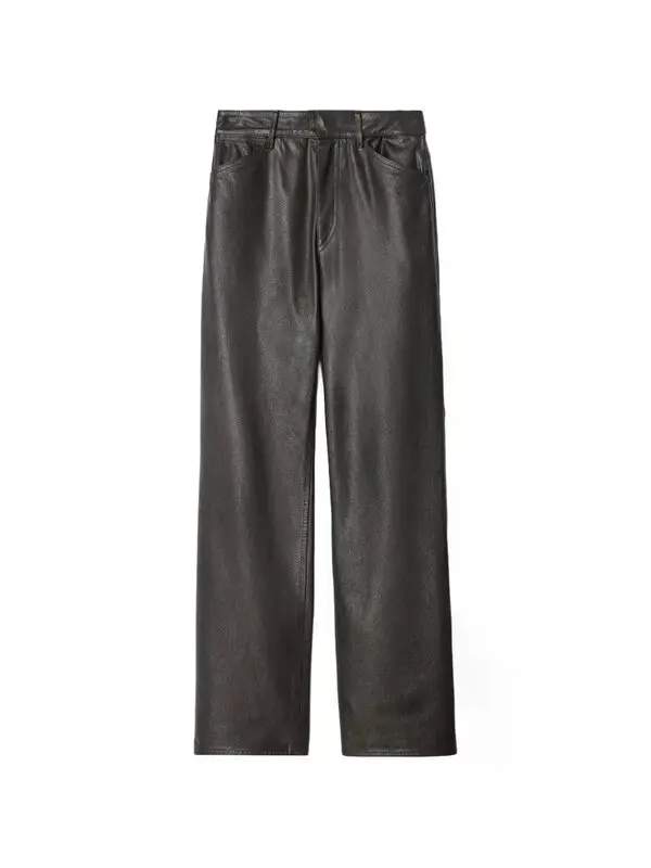 LEMAIRE Glossy Leather Straight Pants - Brown