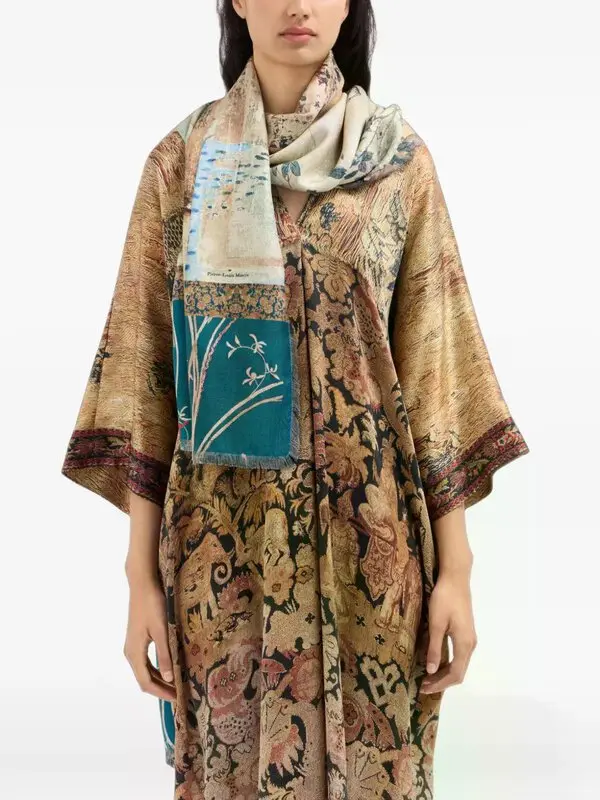 PIERRE-LOUIS MASCIA Fancy Botanical-print Frayed Scarf - Blue