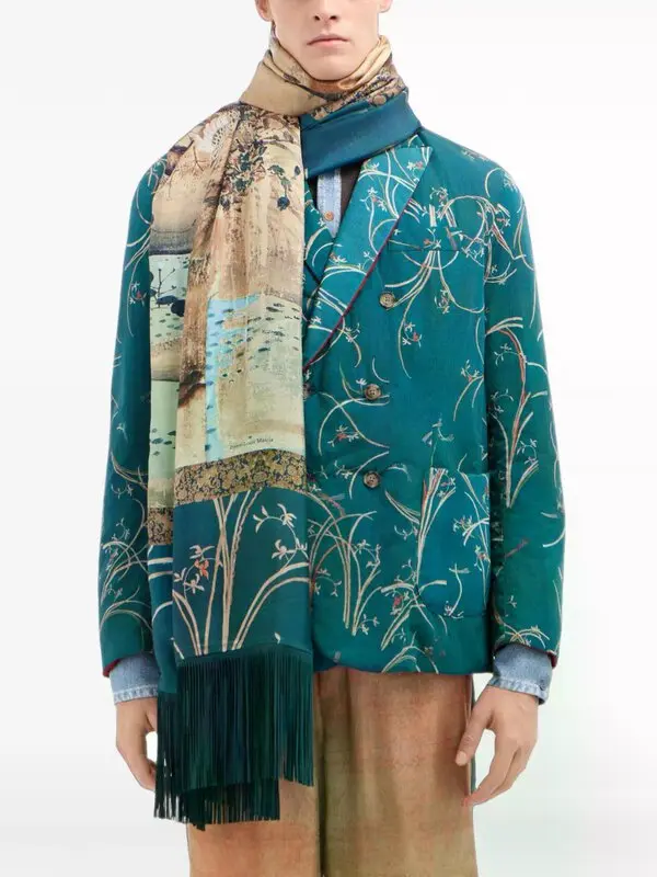 PIERRE-LOUIS MASCIA Aloewon Fringe-trimmed Landscape-print Scarf - Blue