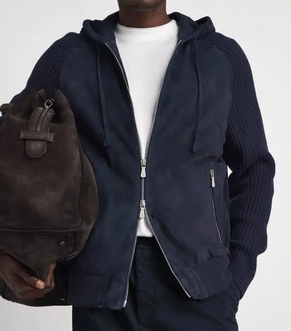 Eleventy Suede-trim Padded Jacket