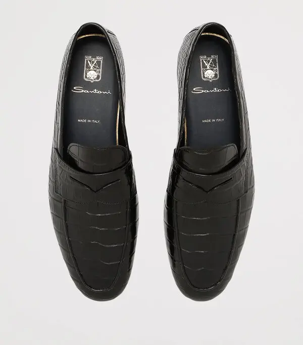 Santoni Crocodile Carlos Penny Loafers