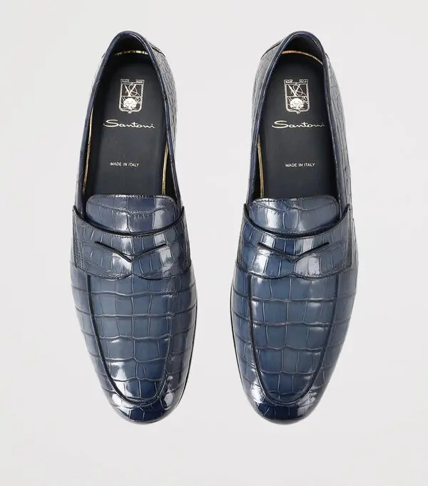 Santoni Crocodile Carlos Penny Loafers