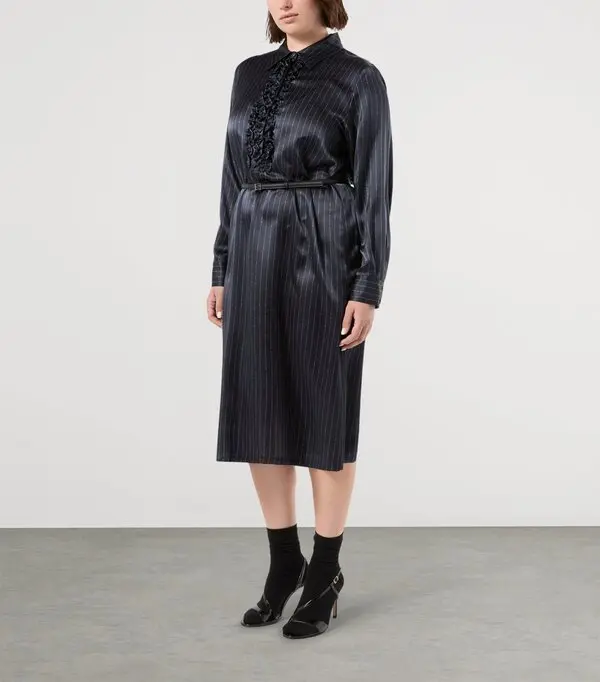 Marina Rinaldi Silk Pinstripe Midi Dress