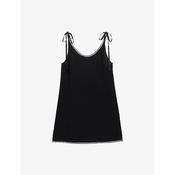 Prada Crystal-embellished Scoop-neck Woven Mini Dress