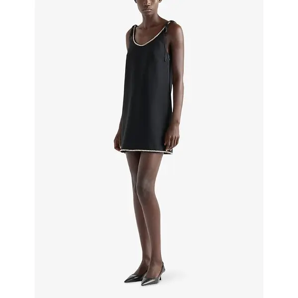 Prada Crystal-embellished Scoop-neck Woven Mini Dress