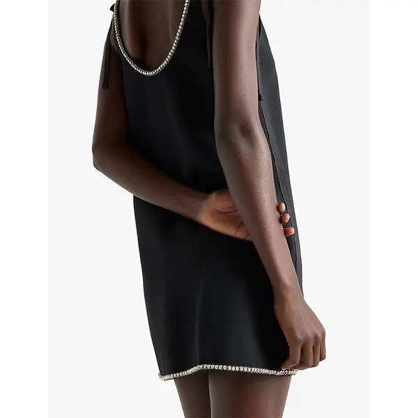 Prada Crystal-embellished Scoop-neck Woven Mini Dress