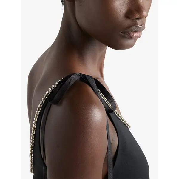 Prada Crystal-embellished Scoop-neck Woven Mini Dress