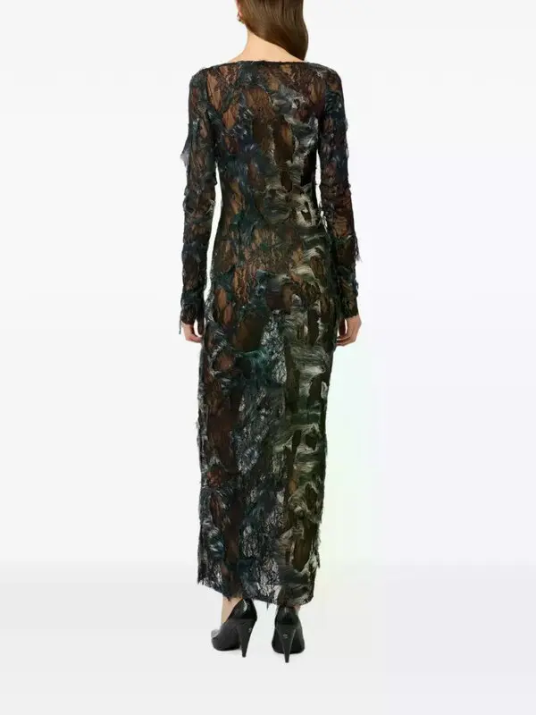 Roberto Cavalli Maxi Feather-embellished Lace Dress