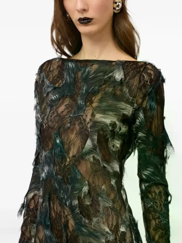 Roberto Cavalli Maxi Feather-embellished Lace Dress