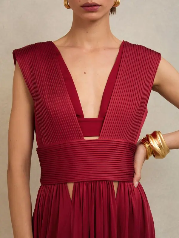 REISS Atelier Cut Out Pleated Maxi Dress