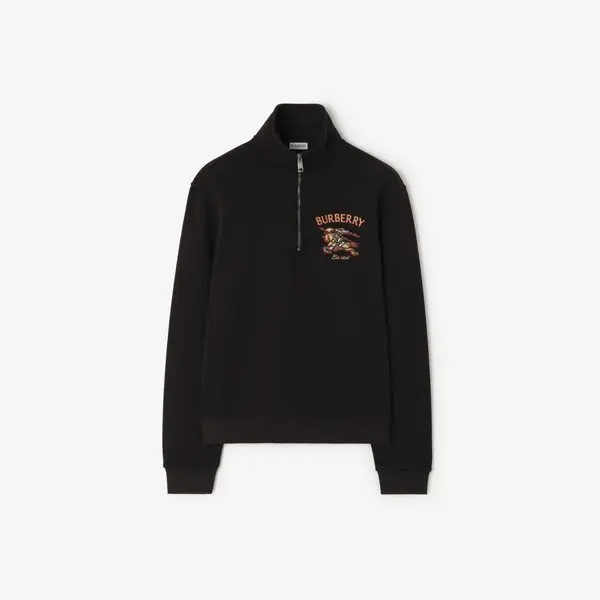 Burberry Knight Check Cotton Half-zip Sweatshirt - Black
