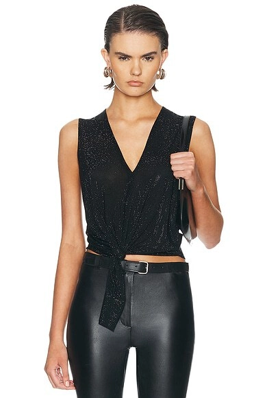 Alexander Wang Hotfix Knotted Deep V-neck Tank Top - Black
