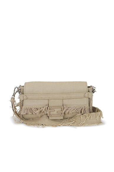 Fendi Zucca Fringe Baguette Shoulder Bag - Beige