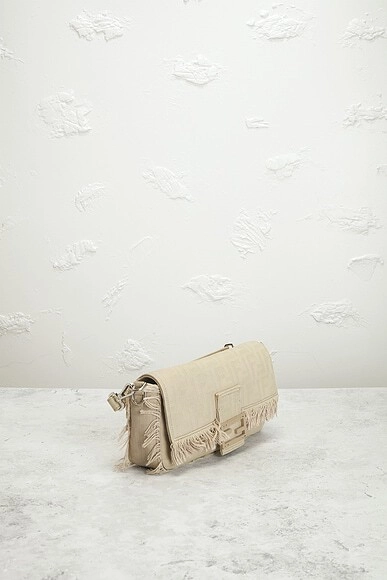 Fendi Zucca Fringe Baguette Shoulder Bag - Beige