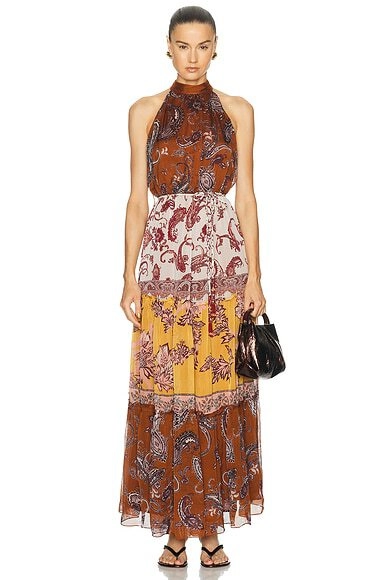 Hemant & Nandita Halter Neck Tiered Maxi Dress - Brown