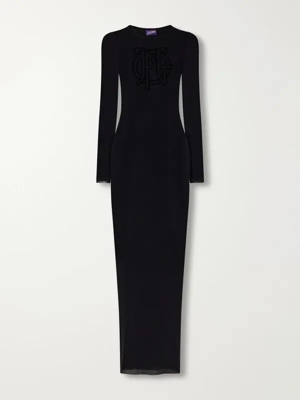 JEAN PAUL GAULTIER Logo Embellished Mesh Maxi Dress - Black