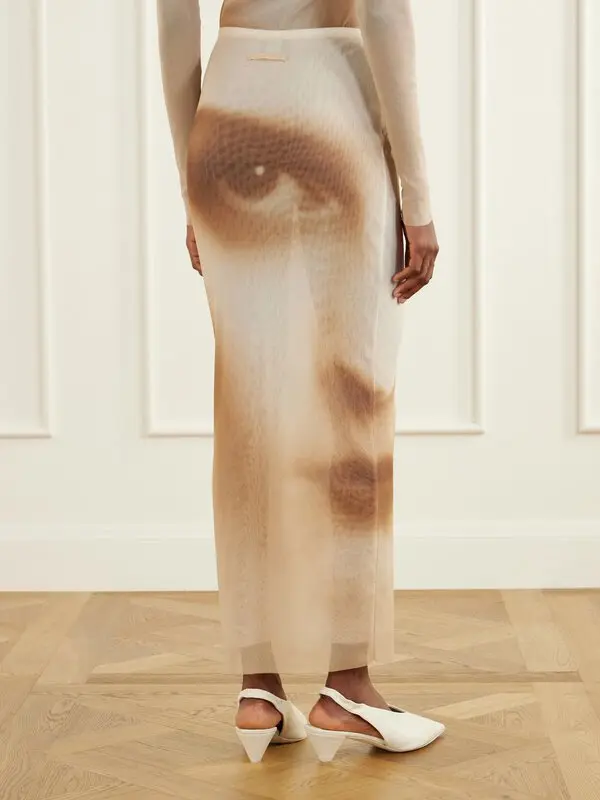 JEAN PAUL GAULTIER Face Printed Mesh Maxi Skirt
