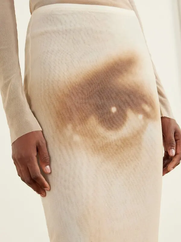 JEAN PAUL GAULTIER Face Printed Mesh Maxi Skirt