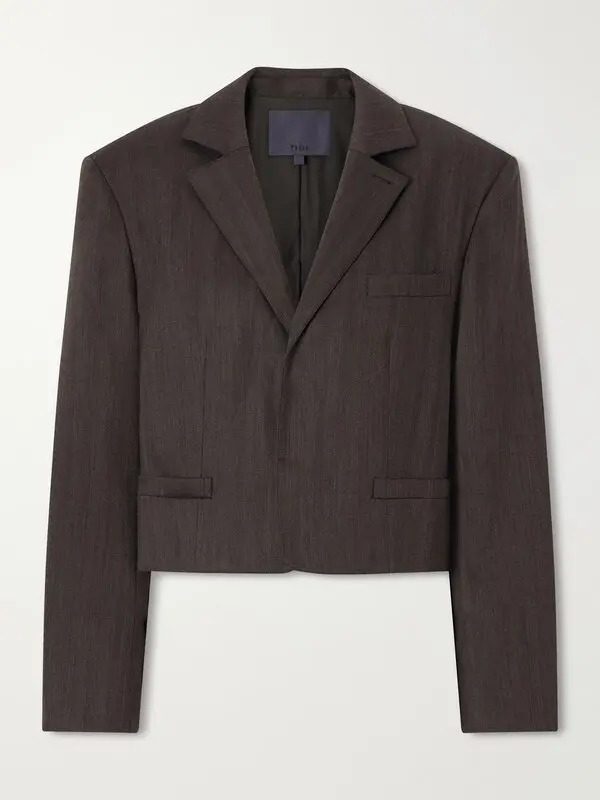 Tibi Wool-blend Herringbone Cropped Blazer