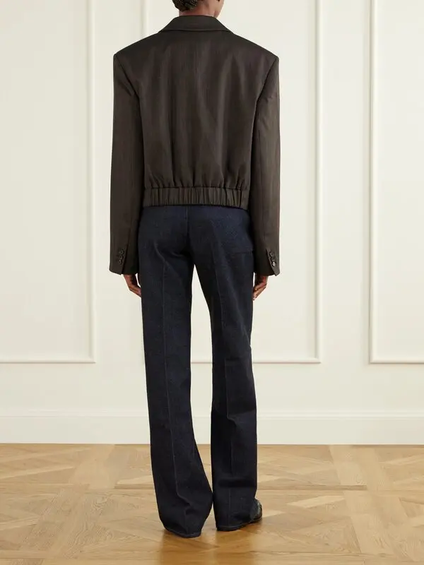 Tibi Wool-blend Herringbone Cropped Blazer
