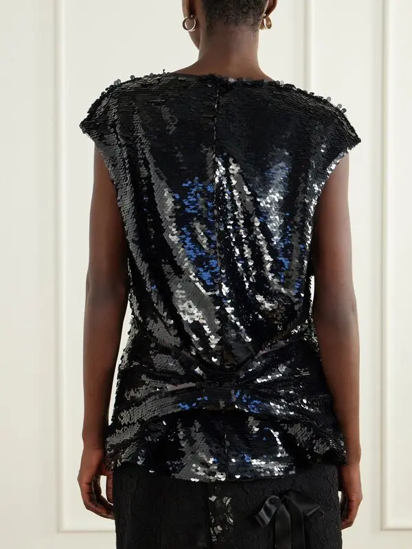 Simone Rocha Bow-detail Sequin-embellished Mesh Blouse