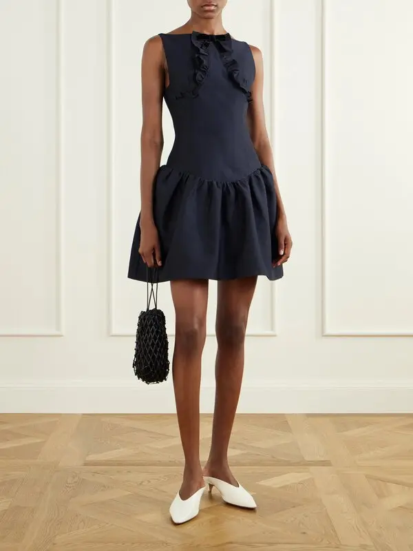 SHUSHU/TONG Bow-detail Ruffled Gathered Cady Mini Dress