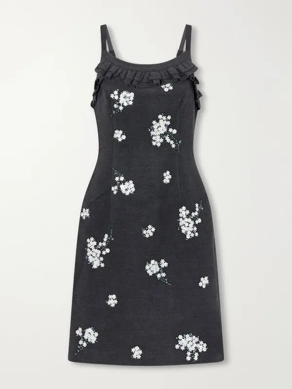 SHUSHU/TONG Sequin-embellished Ruffled Wool-blend Midi Dress