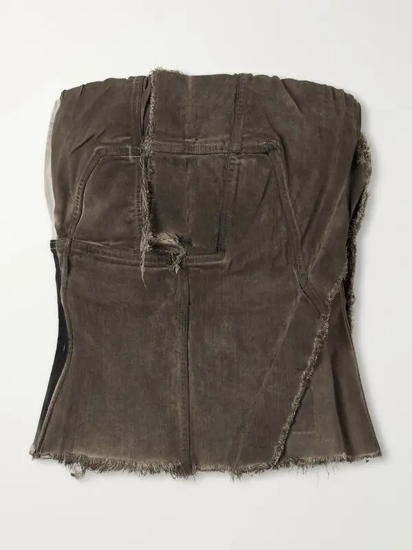 Rick Owens Splintered Paneled Frayed Stretch-denim Top