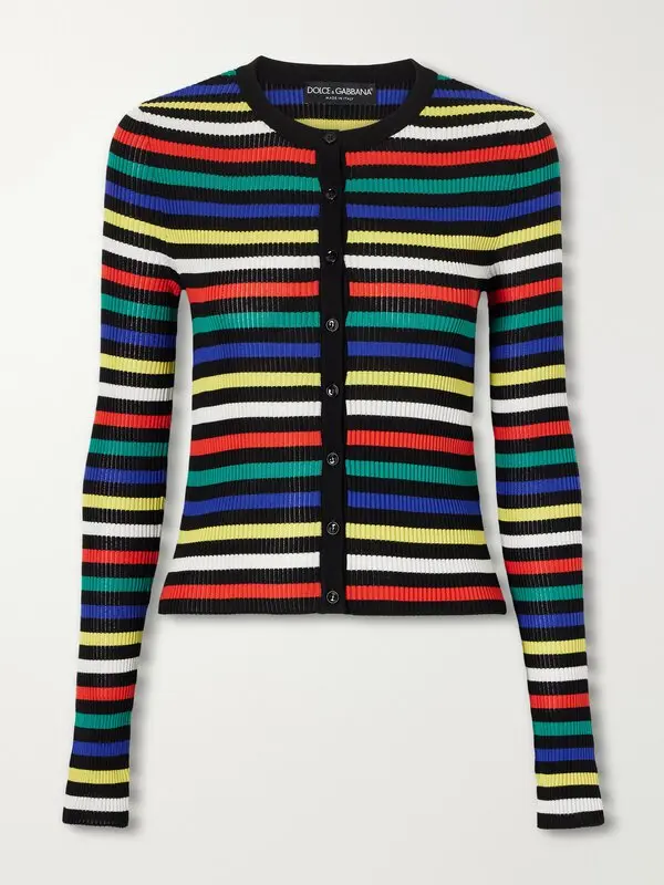 Dolce & Gabbana Ribbed Striped Silk Cardigan - Multi