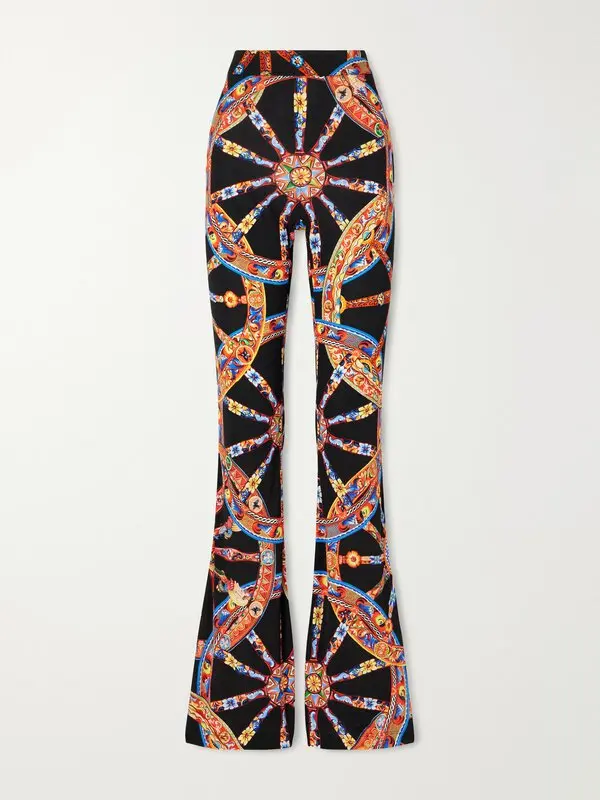 Dolce & Gabbana Organza Carretto Printed Flared Crepe Pants