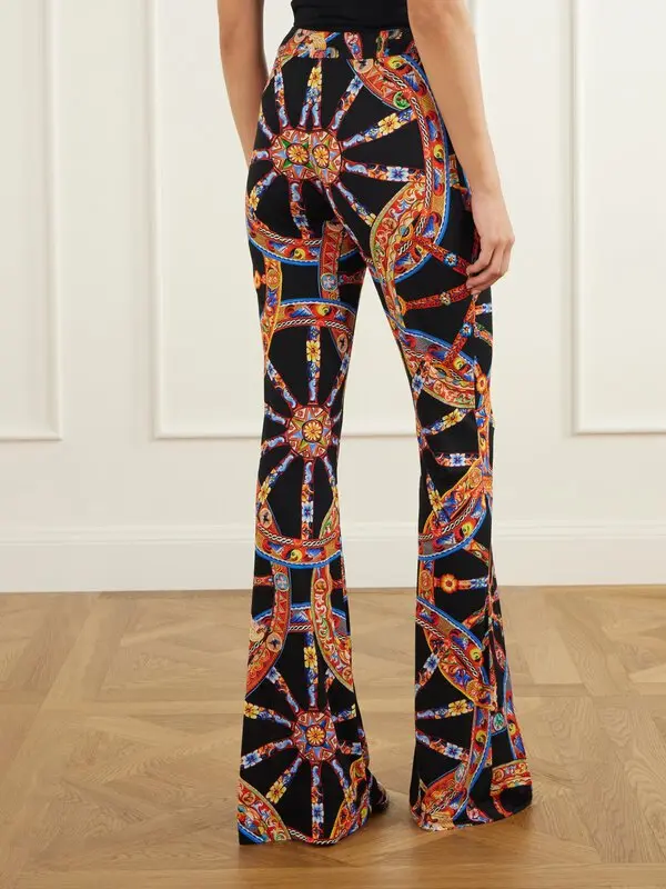 Dolce & Gabbana Organza Carretto Printed Flared Crepe Pants