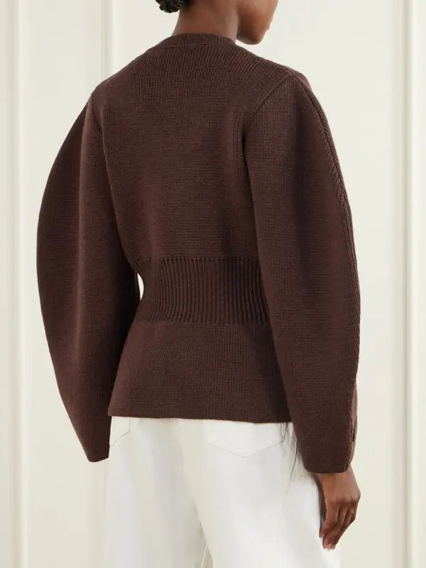 DESTREE Embroidered Ribbed-trimmed Wool Cardigan