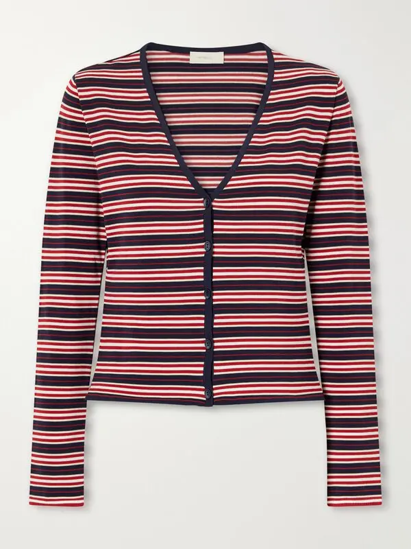 Faithfull The Brand Doris Striped Cotton-blend Cardigan - Blue