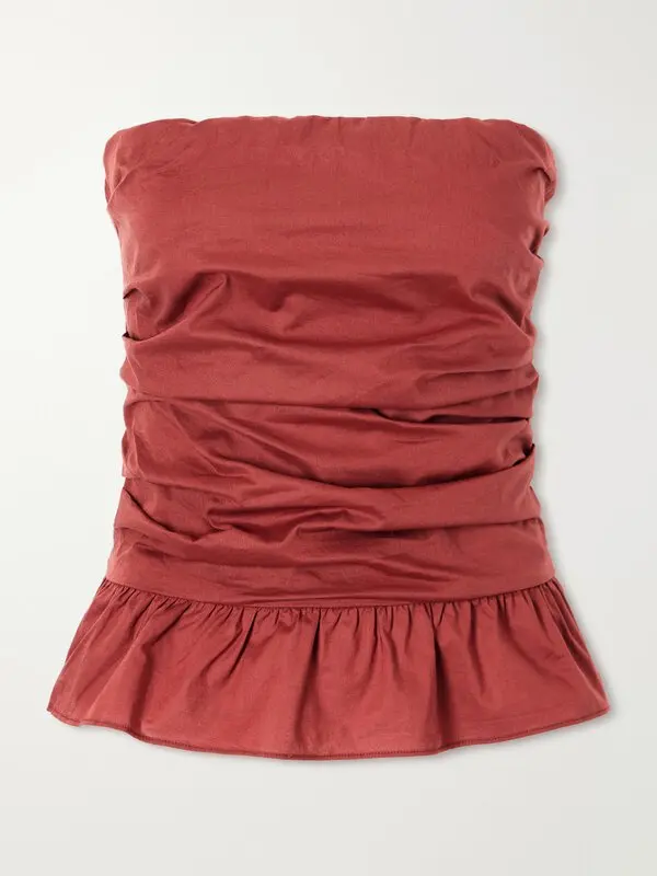 Faithfull The Brand Simone Strapless Ruffled Cotton Top