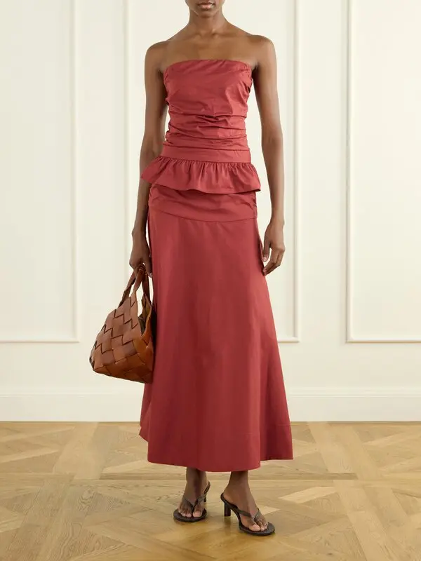 Faithfull The Brand Simone Strapless Ruffled Cotton Top
