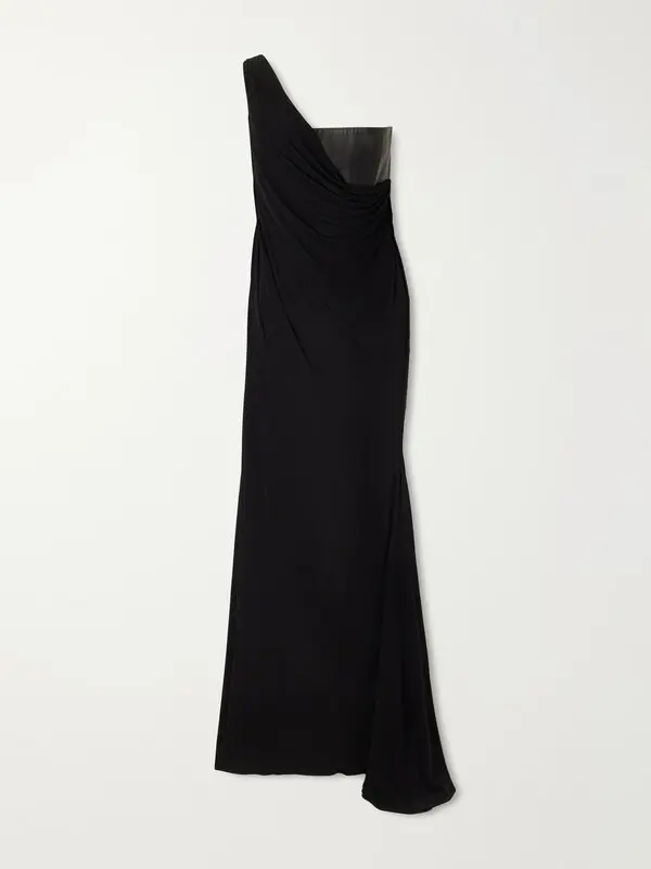 Alex Perry Asymmetric Leather And Jersey Gown