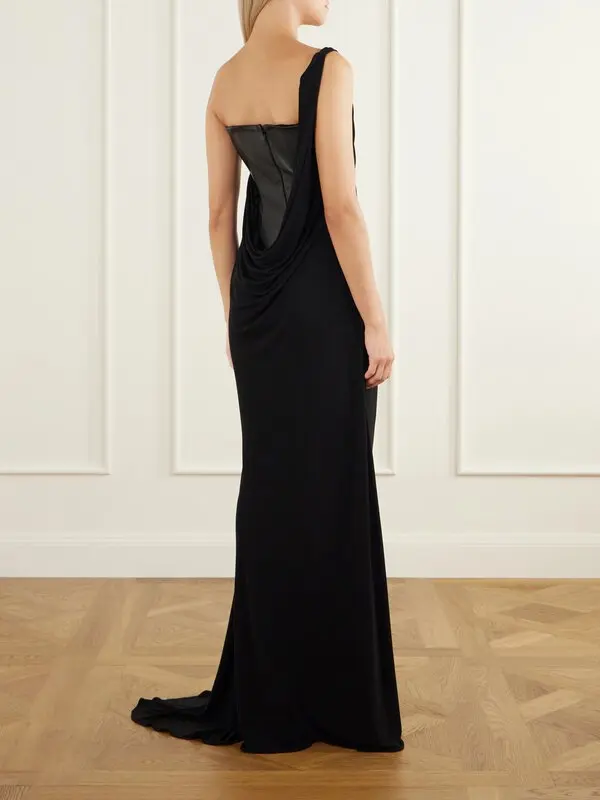 Alex Perry Asymmetric Leather And Jersey Gown