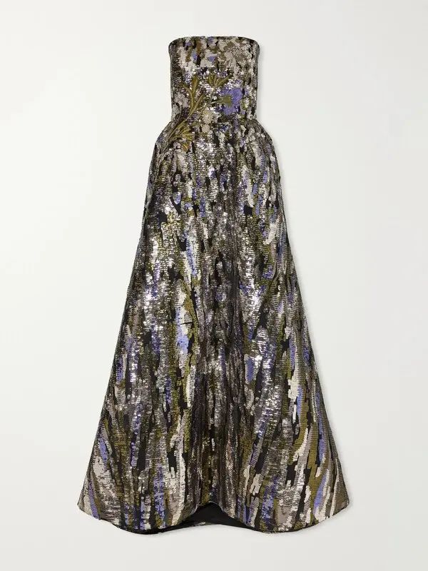 Elie Saab Strapless Embroidered Sequined Tulle Gown
