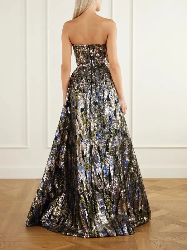 Elie Saab Strapless Embroidered Sequined Tulle Gown