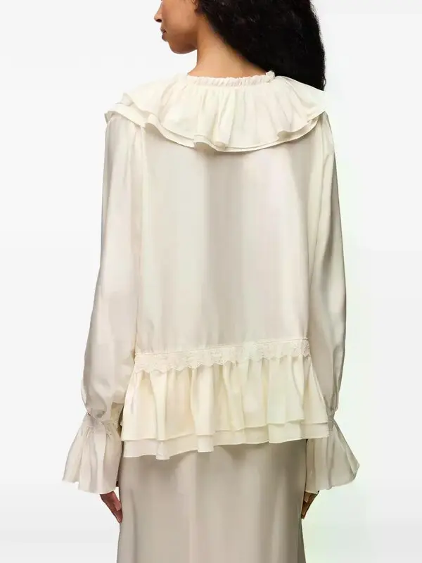 GANNI Ruffled Lace-trim Blouse