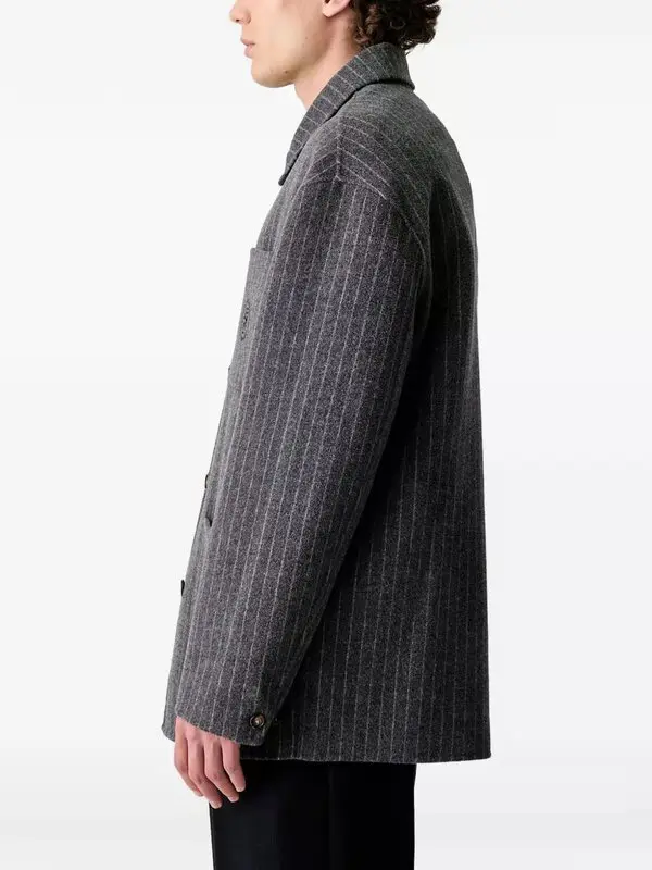 Drole De Monsieur Pinstripe-pattern Logo-embroidered Shirt Jacket