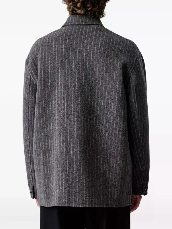 Drole De Monsieur Pinstripe-pattern Logo-embroidered Shirt Jacket