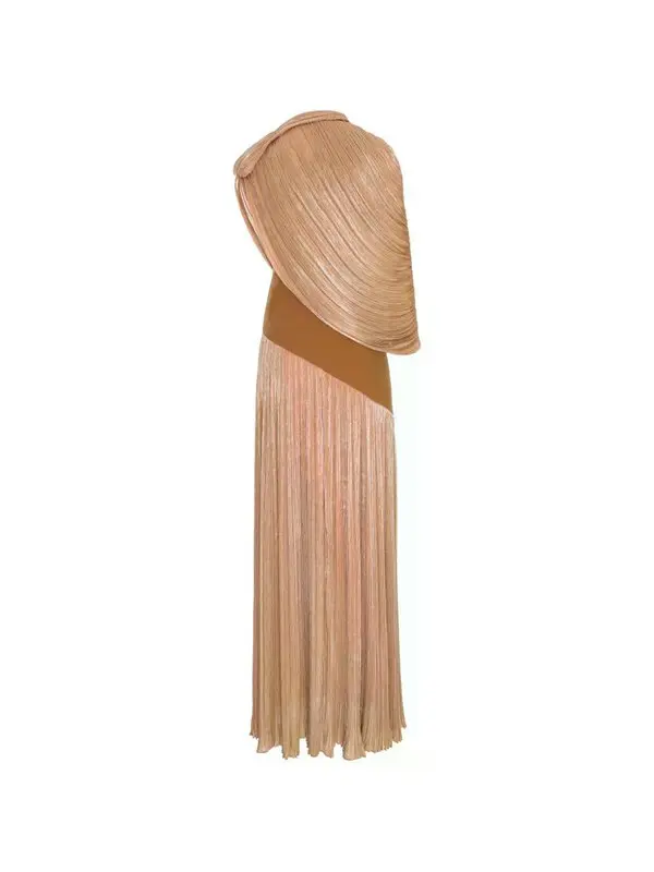 V:PM ATELIER Dusty Pleated Cape-effect Maxi Dress