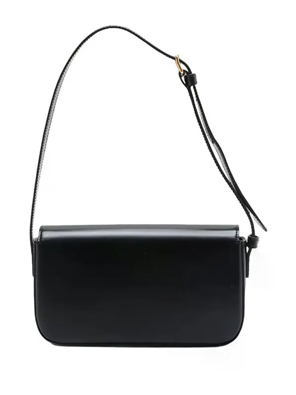 Celine Shiny Calfskin Triomphe Claude Shoulder Bag - Black