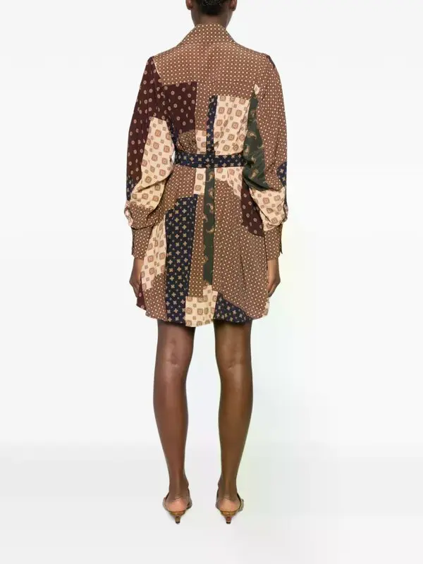 Zimmermann Tuck Patchwork-print Belted Mini Dress