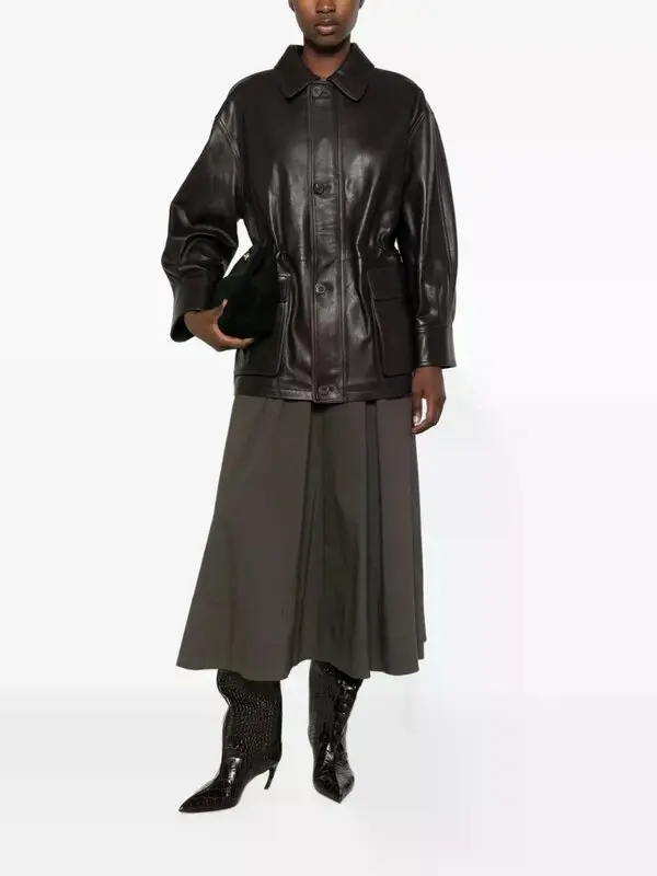 ARMA Drawstring-fastening Leather Coat - Brown