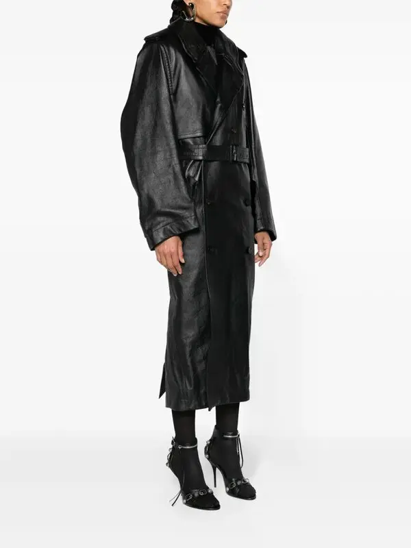 Balenciaga Belted Leather Trench Coat - Black