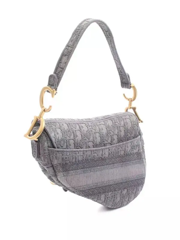 Dior 2000-2026 Oblique Denim Embroidered Saddle Bag Shoulder Bag