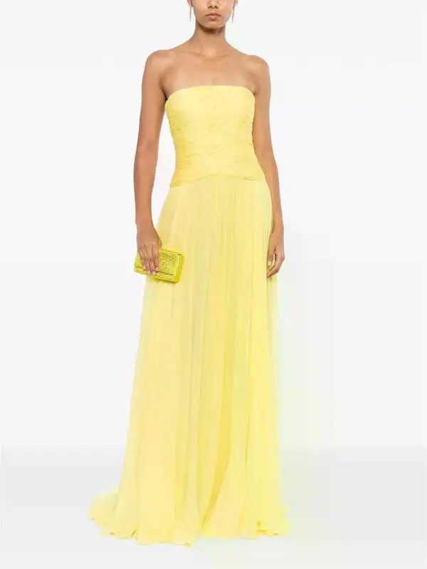 Zuhair Murad Strapless Draped Silk-chiffon Gown - Yellow